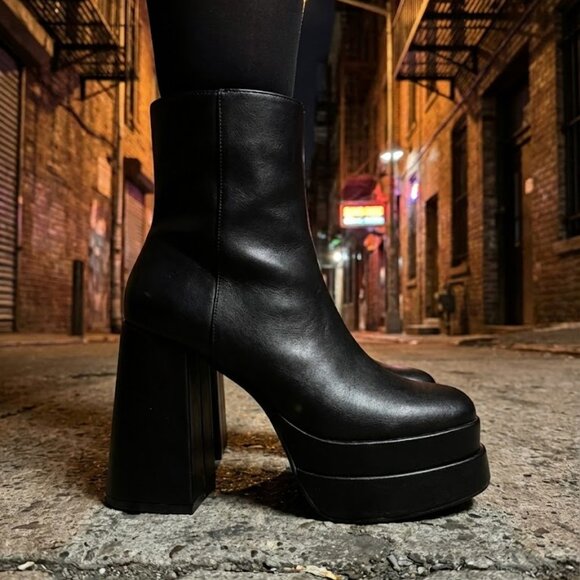 X2B | Shoes | Nwt X2b Black Double Platform Ankle Boots Chunky Block ...